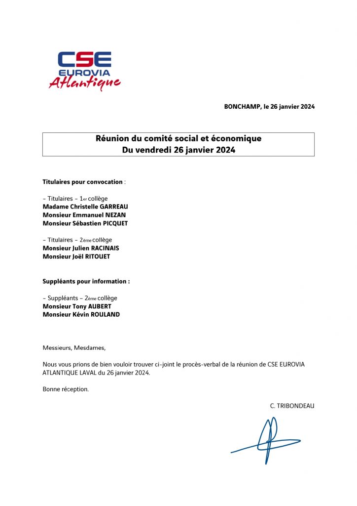 Procès verbal du 26 janvier 2024. - CSE Eurovia